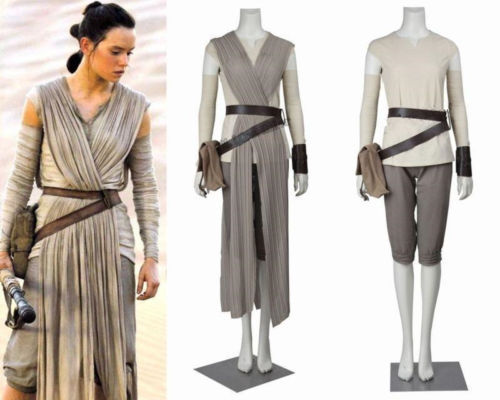 New Star Wars The Force Awakens Rey Cosplay Costume Full Set Outfit+Bag ...