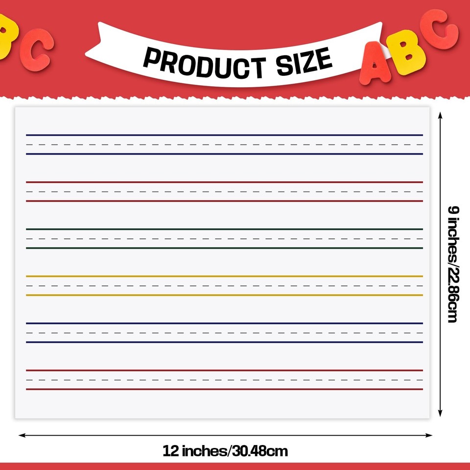 50 Sheet 4-Color Raised Line Paper for Handwriting Practice, Wide Ruled ...