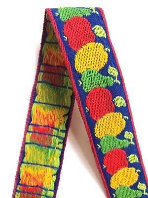 Vintage Fruit Jacquard Brocade Ribbon Blue Red Yellow Green Destash 7 ...