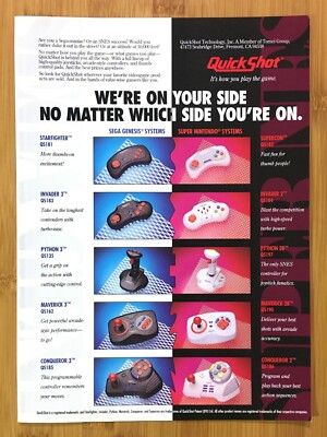 1993 QuickShot Controllers Print Ad/Poster Official SNES Sega Genesis ...