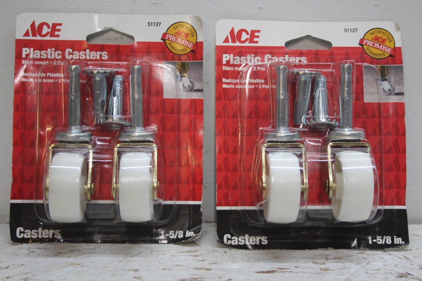 ACE 51127 Plastic Stem Casters 1-5/8” 50 lb Rating White *Lot of (2) 2 ...