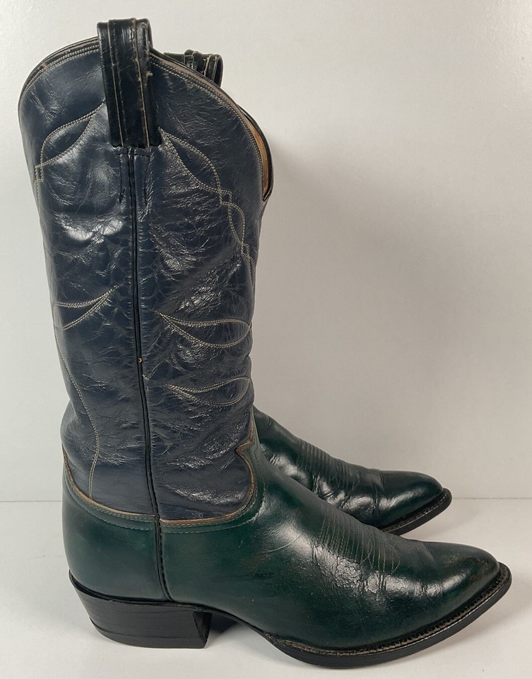Vintage 1960s Tony Lama Emerald Green Cowboy Boots 10 E Distressed Gold ...