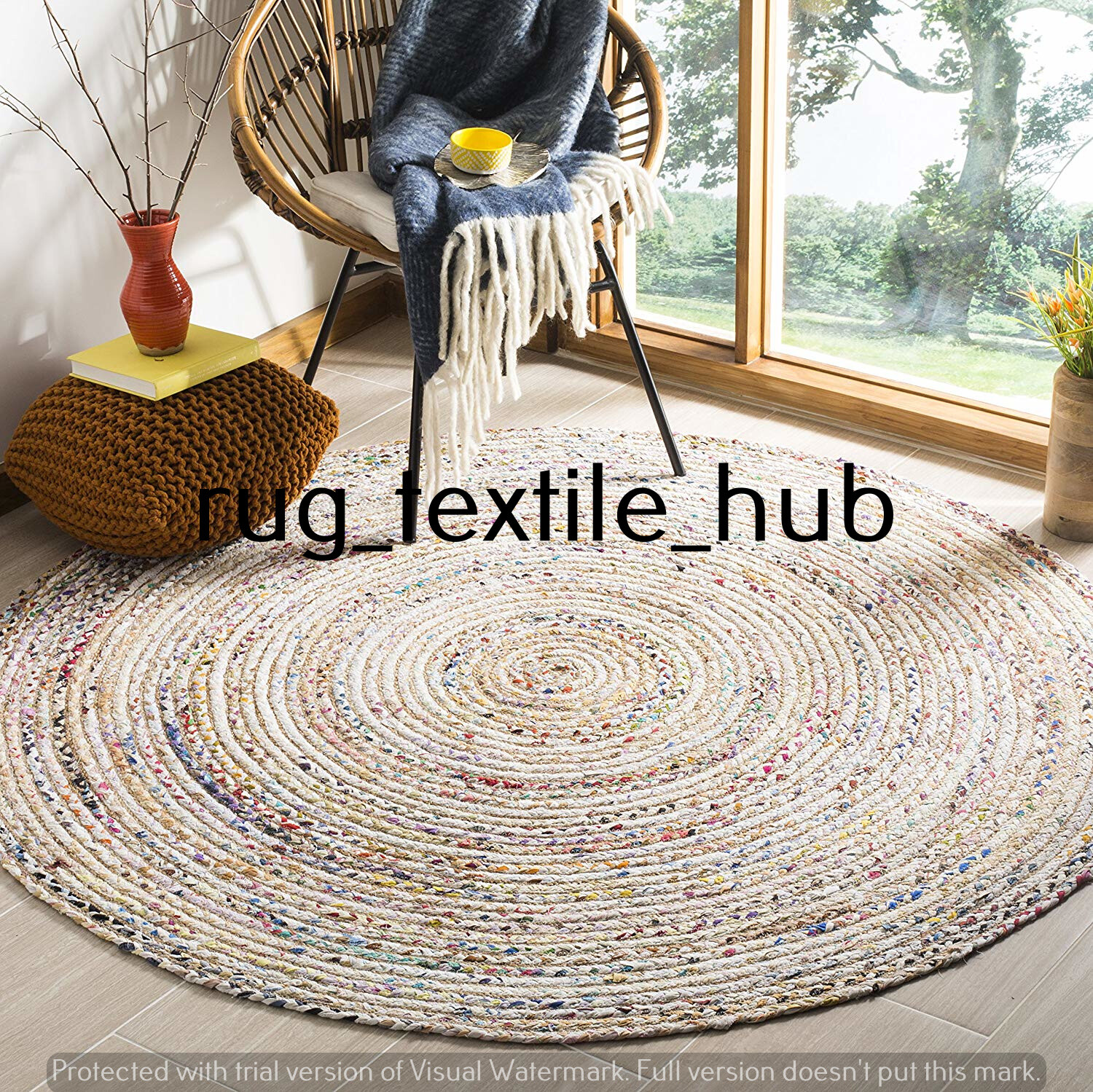 Natural Round Area Rugs Handmade Jute Braided Kitchen Carpet Indoor ...