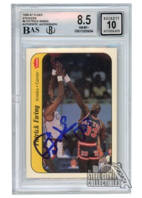 Patrick Ewing 1986-87 Fleer Stickers Autograph Rookie Card #6 BGS 8.5 ...