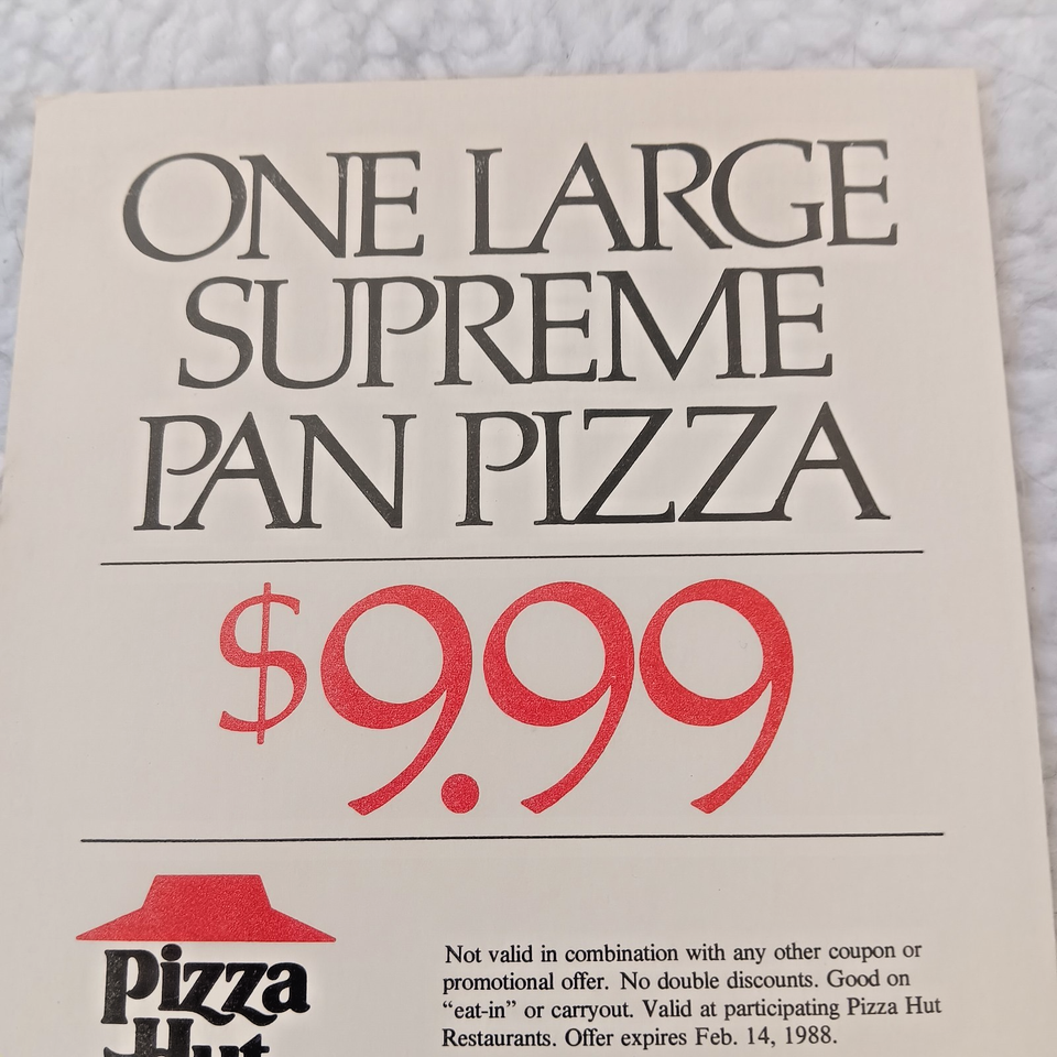 Pizza Hut Menu Insert From 1988 Supreme Pan Pizza Offer | eBay
