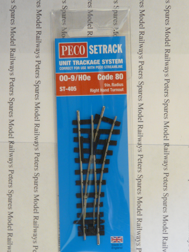 Peco ST-405 Narrow Gauge Setrack 9 Inch Radius Right Hand Point 009 ...