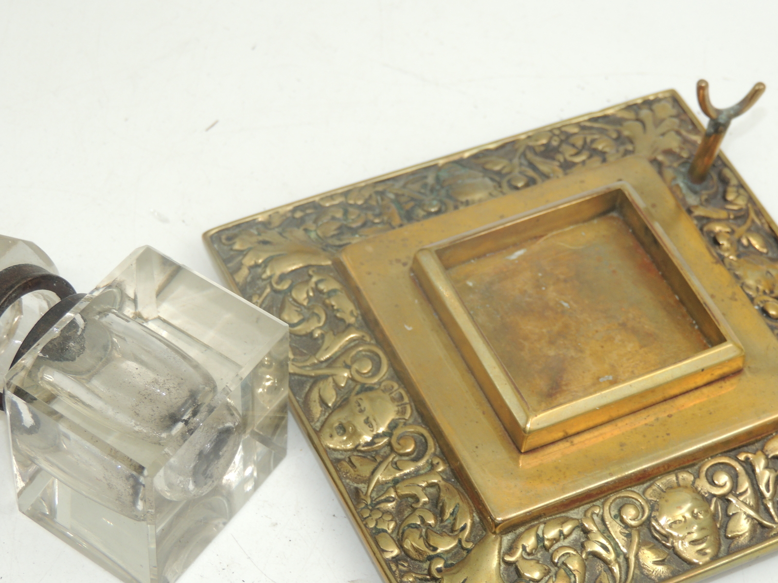 Antique Brass and Crystal Victorian Inkwell with Pen Holder | eBay