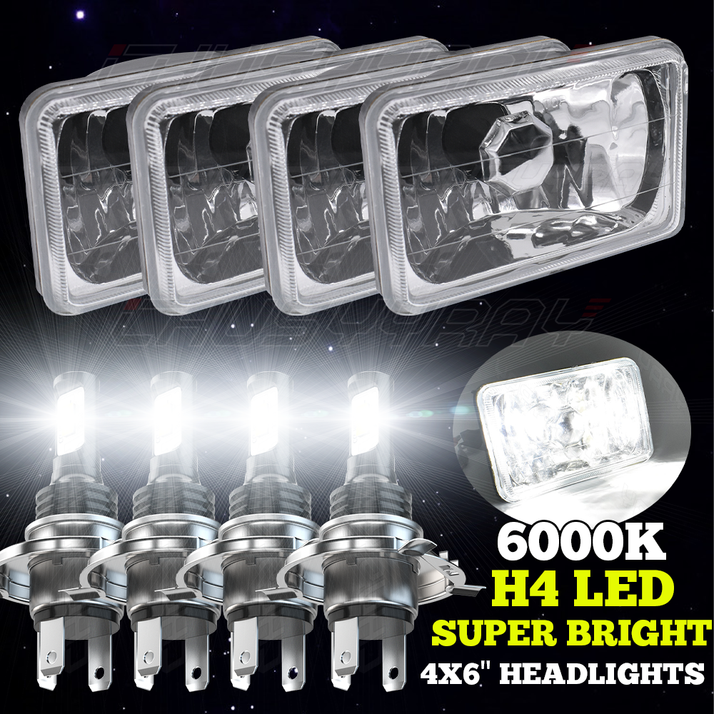 4Pc 4x6 inch Square LED Headlights Hi/Lo Beam H4 For Oldsmobile Cutlass ...