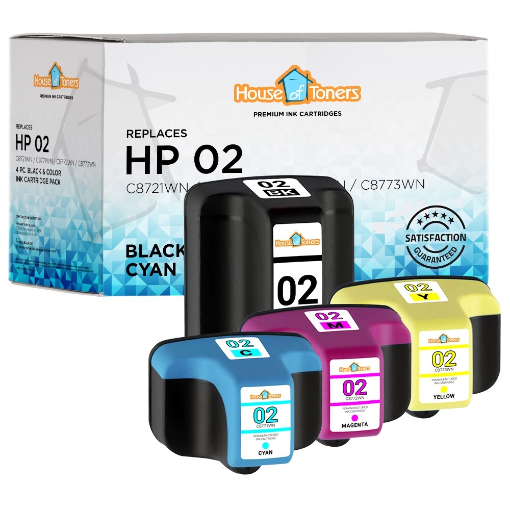 4PK Fits HP 02 Black HP 02 Cyan HP 02 Magenta HP 02 Yellow Ink ...