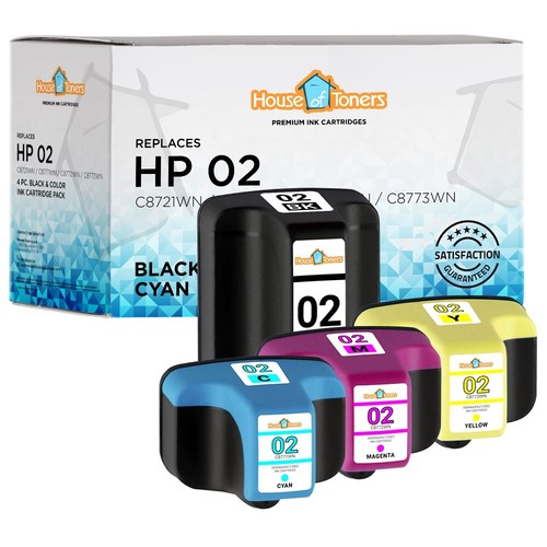 4PK Fits HP 02 Black HP 02 Cyan HP 02 Magenta HP 02 Yellow Ink ...