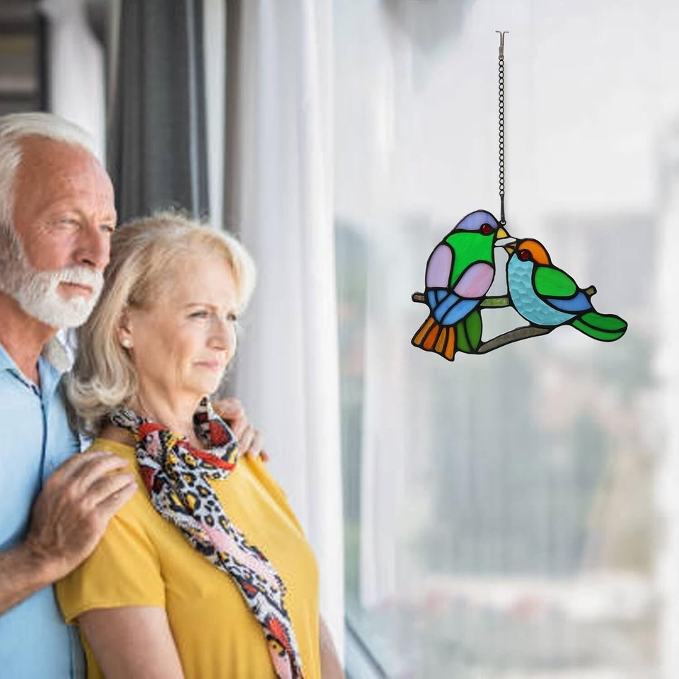 Stained Glass Lover Bird Suncatcher Hanging Decor | eBay