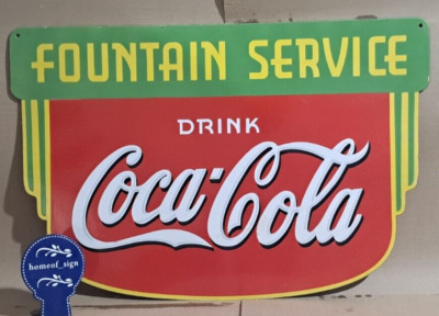 Coca Cola Fountain Service Porcelain Enamel Sign 36 X 24 Inches in Side ...