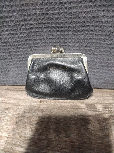 Vintage Black Leather Coin Purse Double Kiss Lock Closure | eBay