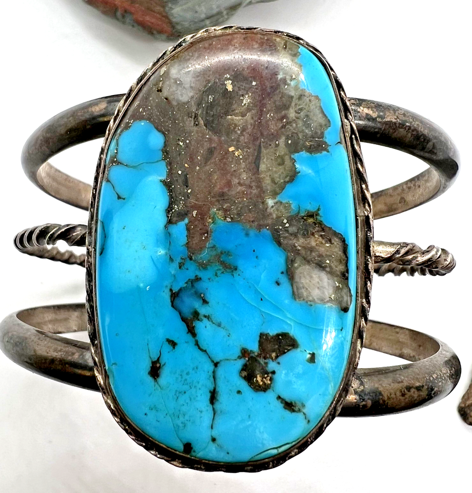 HUGE vintage BISBEE TURQUOISE CUFF bracelet sterling silver Navajo 6.75 ...