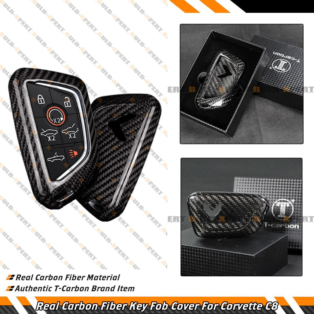 REAL CARBON FIBER KEY FOB CASE COVER FOR 2020-24 CORVETTE C8 Z51 1LT ...