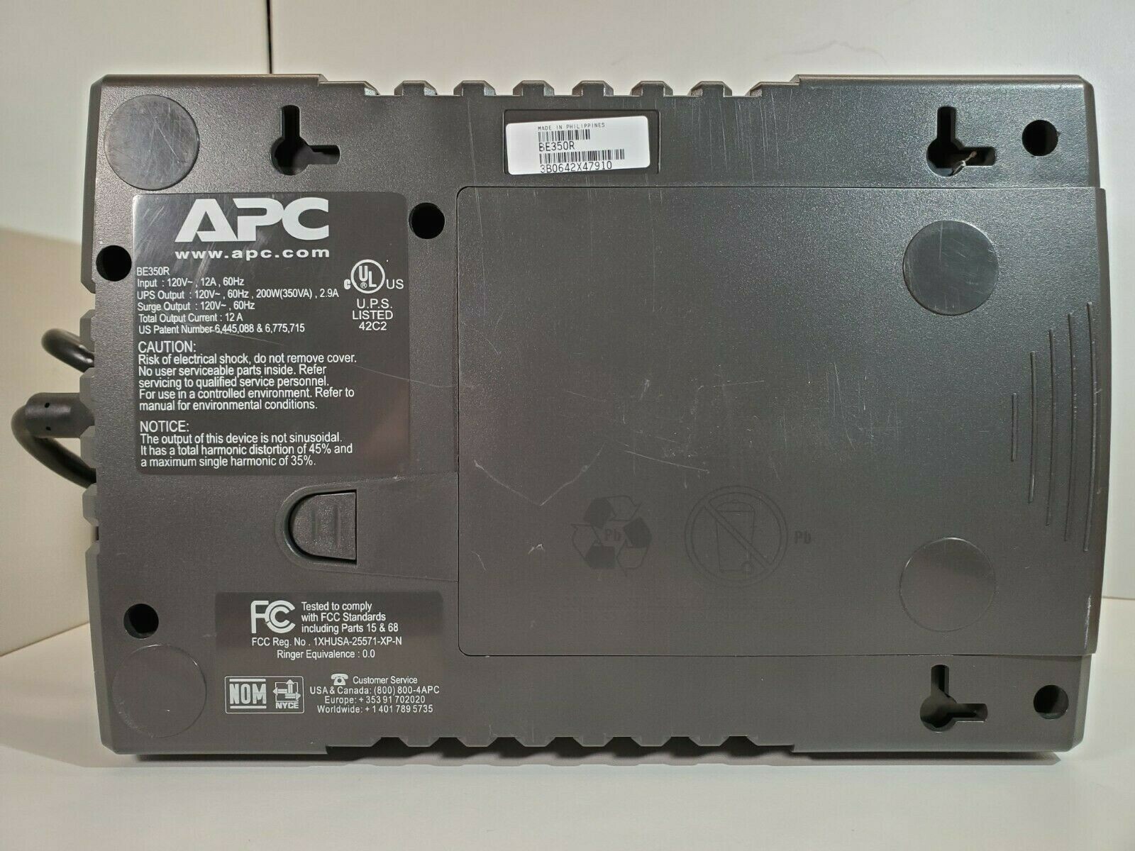 APC Back-UPS ES 350 Model BE350R Battery Back Up Surge Protector Outlet ...