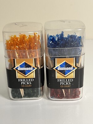 Vintage Diamond Frilled Party Picks Fancy Wood Toothpicks | Lot Of 2 ...