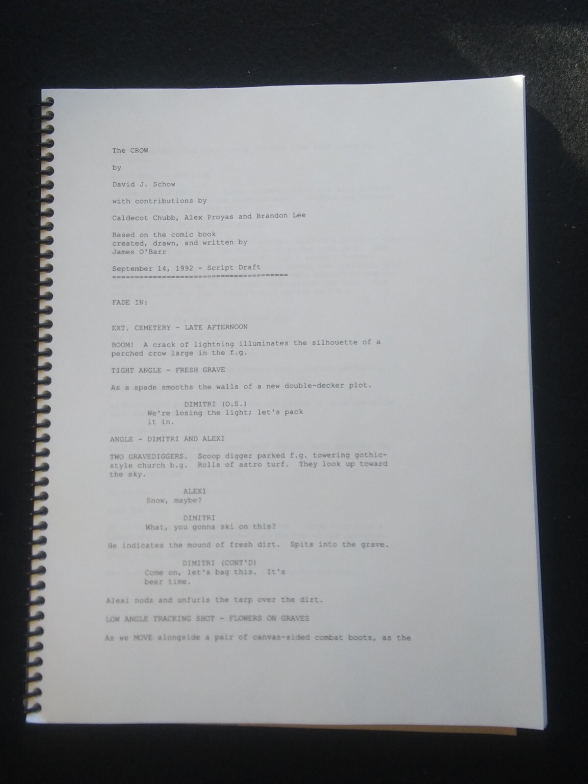 The Crow Move Script (Sep 14, 1992 Script Draft) NM Condition David J ...
