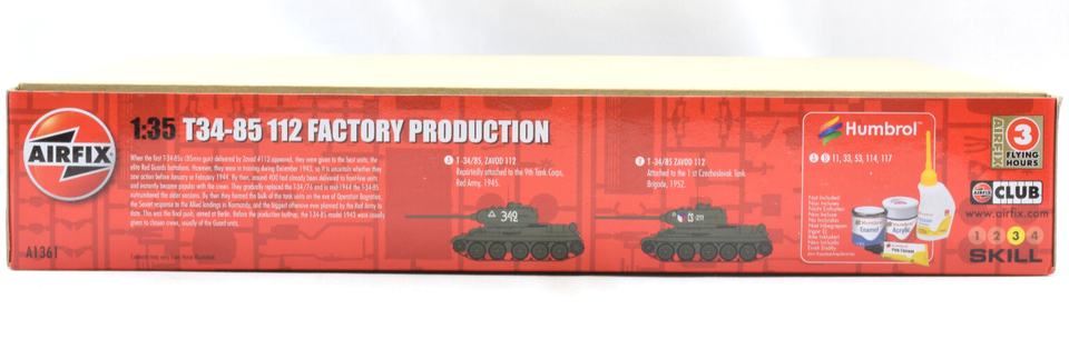 Airfix T34-85 112 Factory Production 1:35 Scale Plastic Model Tank Kit ...