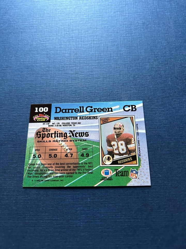 1992 Stadium Club Football Darrell Green #100 HOF Set Break NM | eBay
