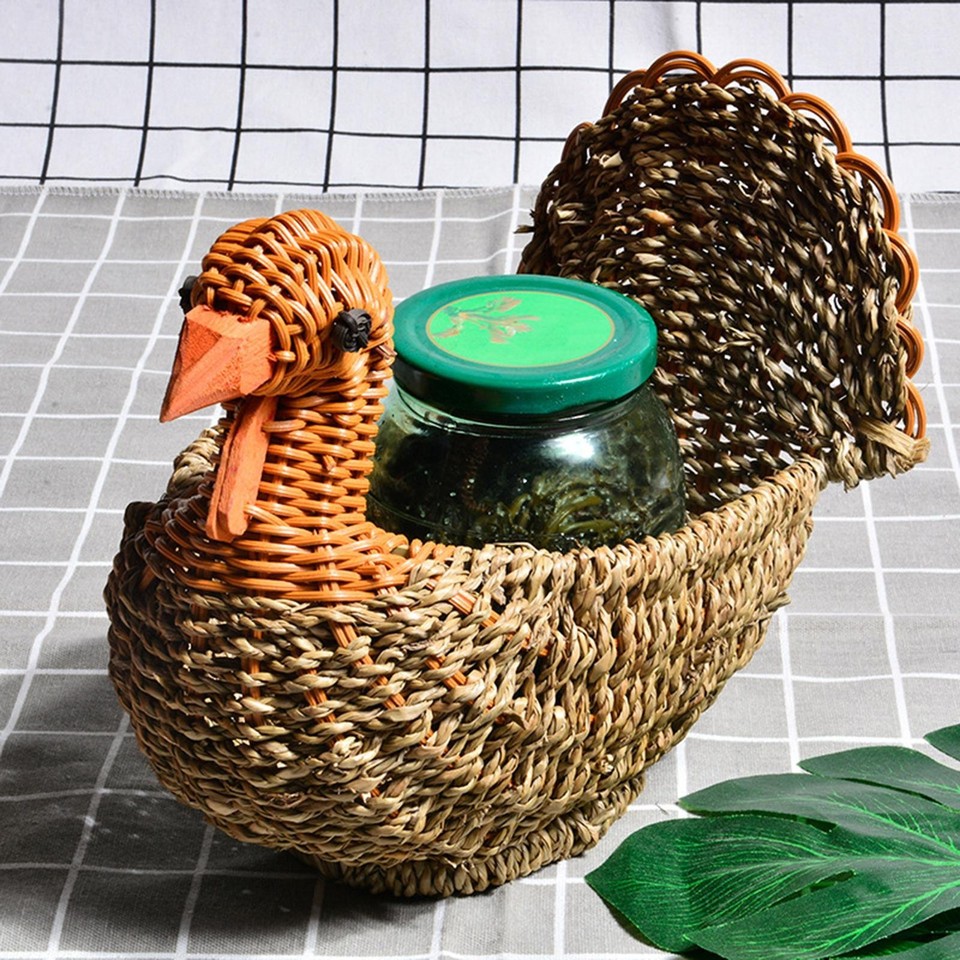Turkey Basket Turkey Shaped Candy Container Rattan Storage Basket For ...