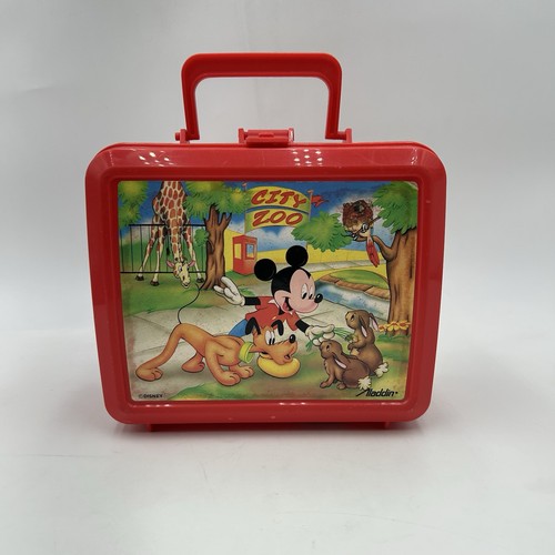 Disney Aladdin Red Lunch Box City Zoo Mickey Mouse Pluto Vintage ...