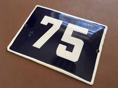 ANTIQUE VINTAGE ENAMEL SIGN HOUSE NUMBER 75 BLUE DOOR GATE STREET SIGN ...