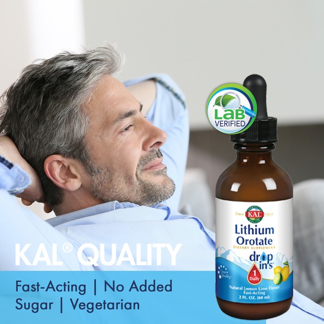 KAL Lithium Orotate Drops Natural Lemon Lime Flavor 2 FL Oz 60 Ml for ...