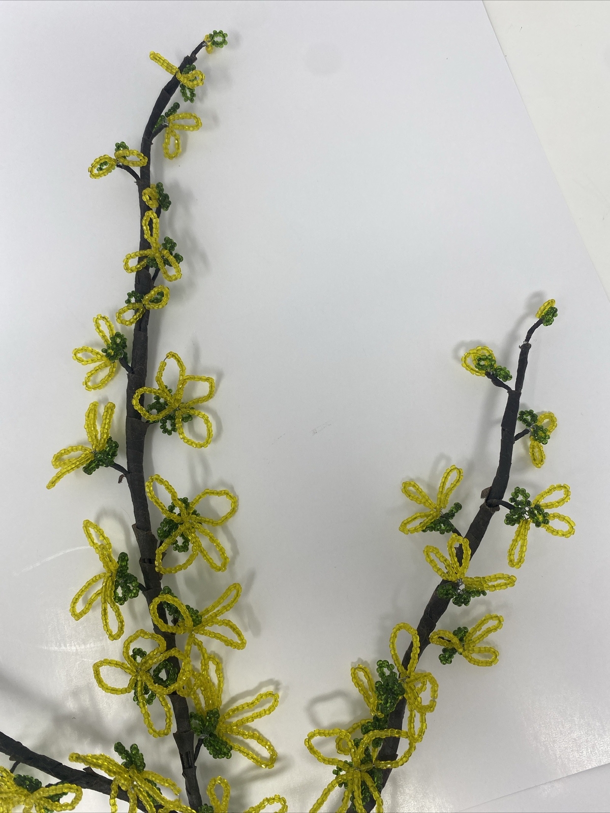 Vintage Wired Glass Seed Beaded Yellow Flowers With Green Sprig Branch ...