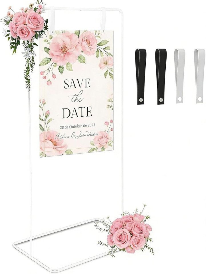 Wedding Welcome Sign Stand, Metal Easel Poster Holder with 4 Leather ...