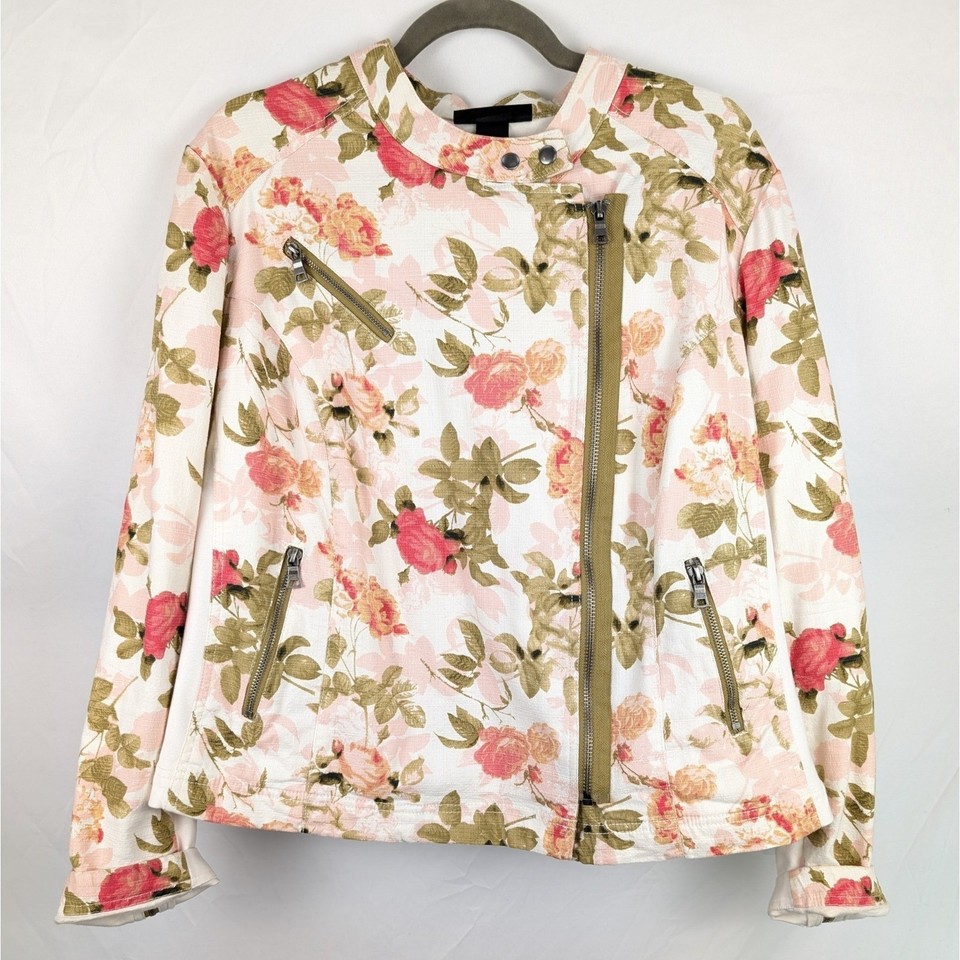 Lane Bryant Floral Moto Jacket Zip Pockets Boho Cottagecore Twee Preppy ...