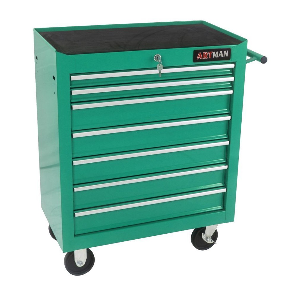 7-Drawer Rolling Tool Chest Green Tool Box with Wheels Multifunctional ...