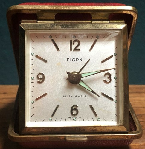 Vintage 1950's Red Leather Florn Folding Travel Alarm Clock Made In ...