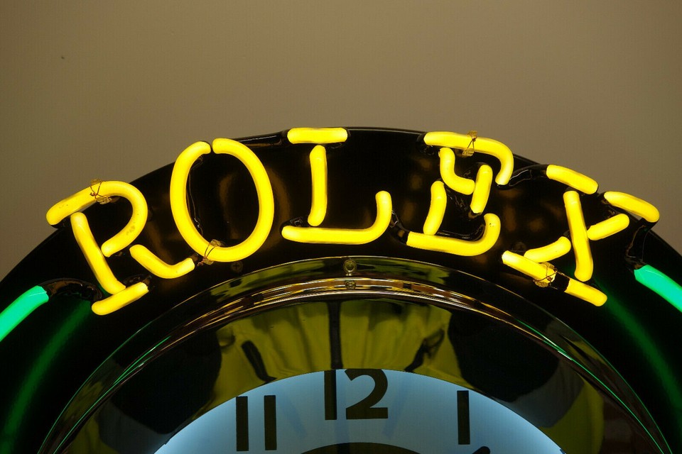 ROLEX NEON WALL CLOCK. PRISTINE & MINT. 24" DIAMETER! INCREDIBLE CLOCK ...