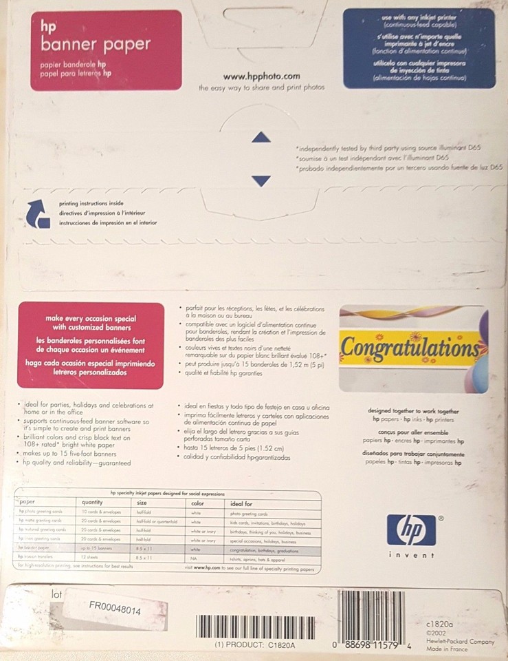 NEW HP Banner Paper Bond 5 banners of 20 sheets ideal for Birthday ...