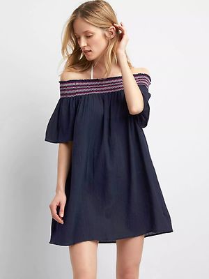 Gap Smocked off-shoulder crepe cover up Top, Dark Night SIZE L #647293 ...