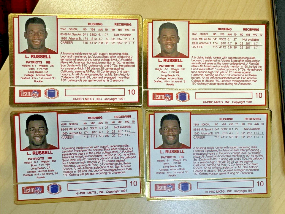 1991 Action Packed Rookies Leonard Russell #10 Rookie RC Cards (4) Free ...