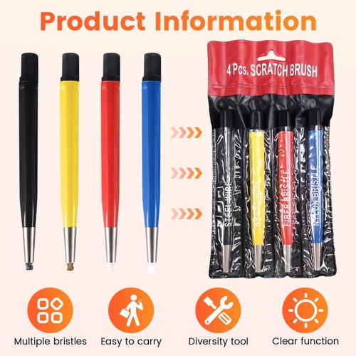 4PCS Scratch Brush Pen Set Pre-P Sanding Fiber-Glass Steel Brass ...