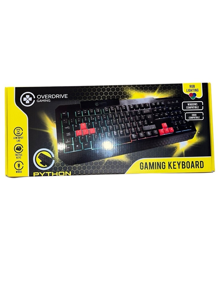 RGB Gaming Keyboard Overdrive Wired LED Backlit for PC Windows & Xbox ...