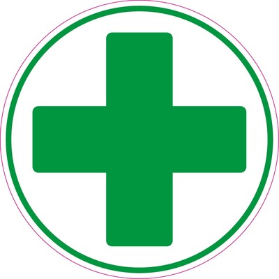 FIRST AID CROSS Circle health and safety signs Sticker green cross x6 ...