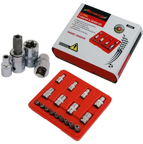 TORX BIT & E TORQUE SOCKET SET T10 to T55 Tamper Proof Hole & E6 to E16 ...