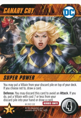 CANARY CRY DC Comics Deck Building Game card HEROES UNITE BLACK CANARY ...