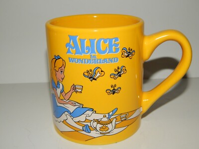 Disney Alice in Wonderland Coffee Mug Cup Yellow Butterfly Tea Party 14 ...