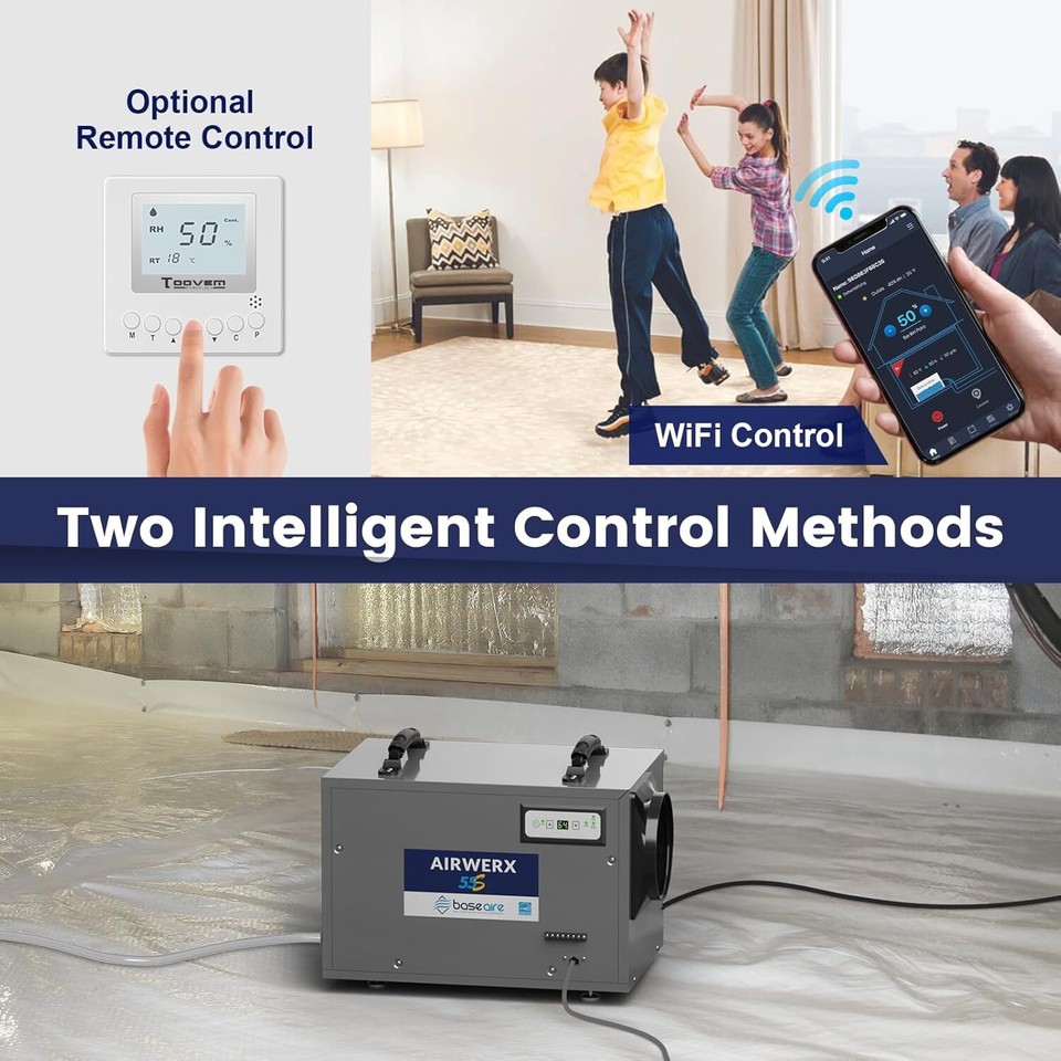 BaseAire Airwerx 55S Dehumidifier WiFi Energy Star Crawl Space 120 ...