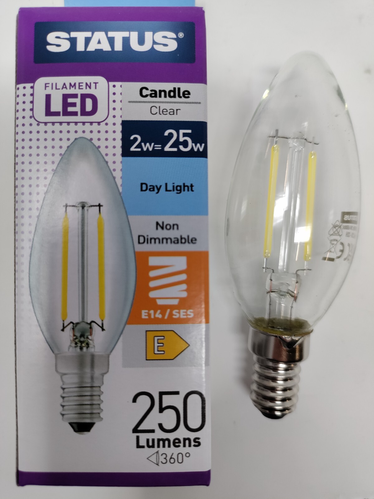 2w LED Candle Clear Filament Light Bulbs B22 BC E27 ES E14 SES Daylight ...