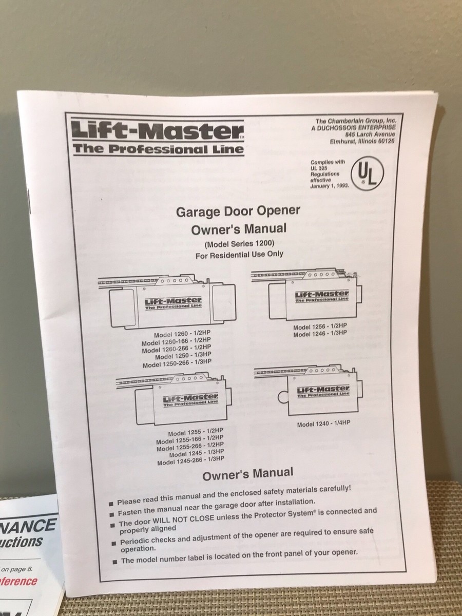 Liftmaster Garage Door Opener Manual LiftMaster Model 8500 Door Opener