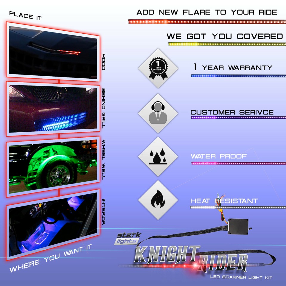 7 Color 48 LED RGB Knight Rider Scanner Flash Car Strobe Light Kit | 22 ...