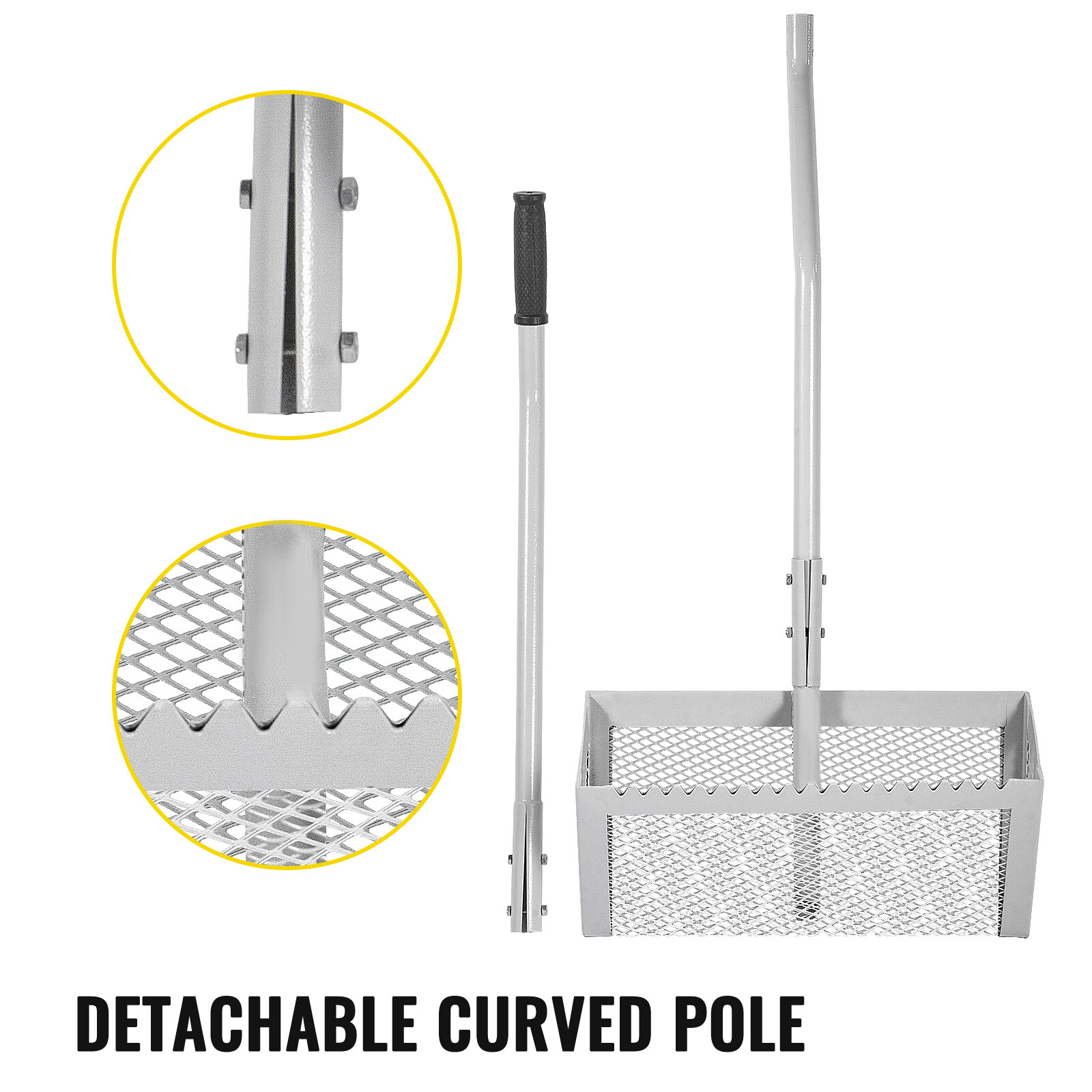 VEVOR Sand Rake Beach Rake 52" Pole Muck Sand Flea Rake 16" Silver Weed ...