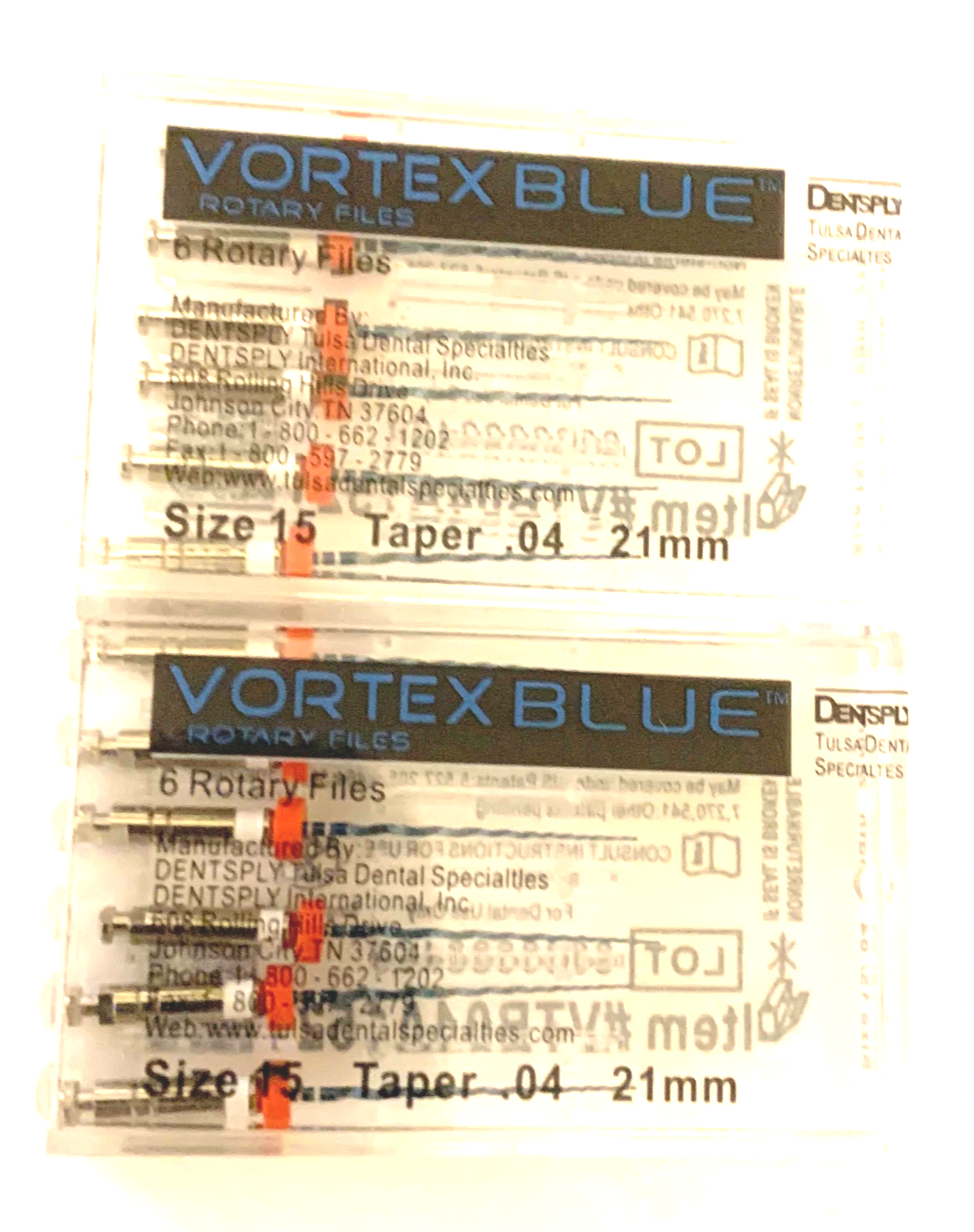 2 pks .04 Vortex Blue Rotary Files Dentsply Tulsa Dental Root Canal #15 ...
