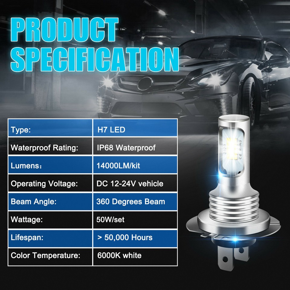 9005 H7 H11 Full Front LED Headlight Hi/Low Fog Light Bulbs Replace ...
